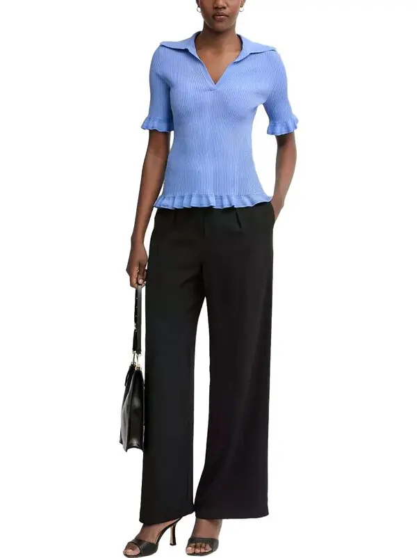 Luisa Spagnoli Ruffle-trimmed Ribbed-knit Top - Blue