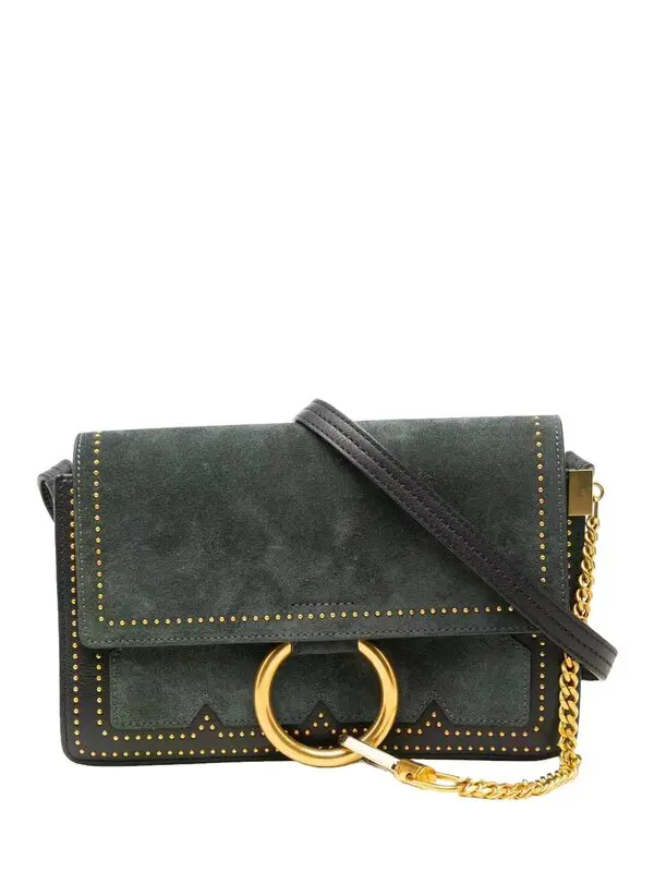 Chloé Faye Small Studded Suede And Calfskin Crossbody Bag - Green