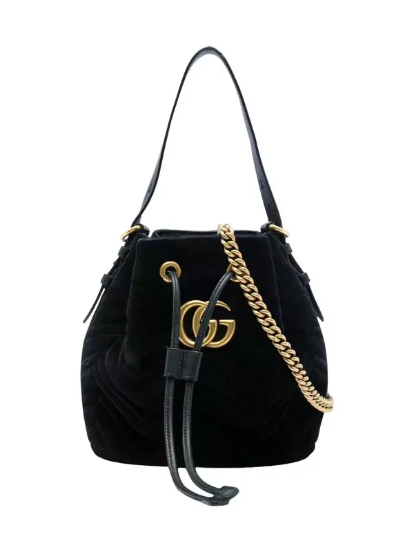 Gucci Gg Marmont 2.0 Matelassé Velvet Bucket Bag - Black