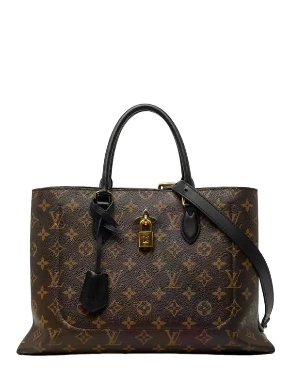 LOUIS VUITTON Monogram Canvas Flower Tote Satchel - Black
