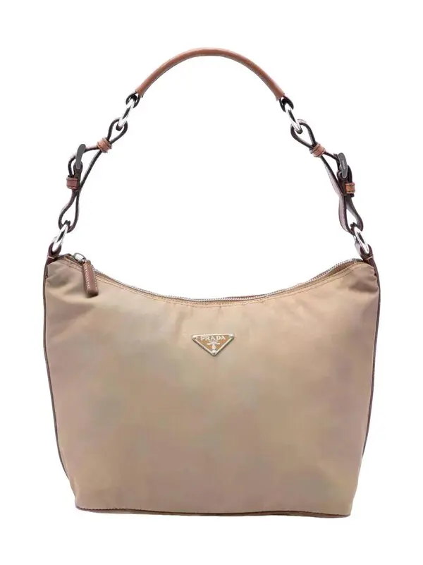 Prada Saffiano Trimmed Tessuto Shoulder Bag - Brown