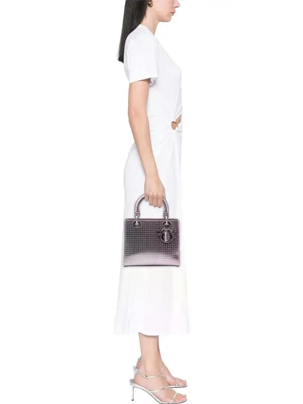 Dior 2016 Medium Metallic Patent Microcannage Lady Satchel - Purple