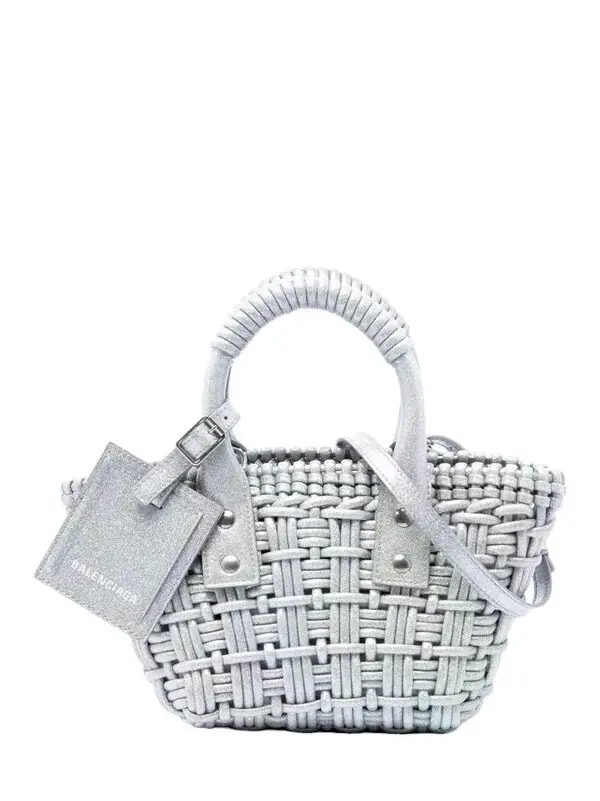 Balenciaga Metallic Faux Leather Bistro Basket Bag - Silver