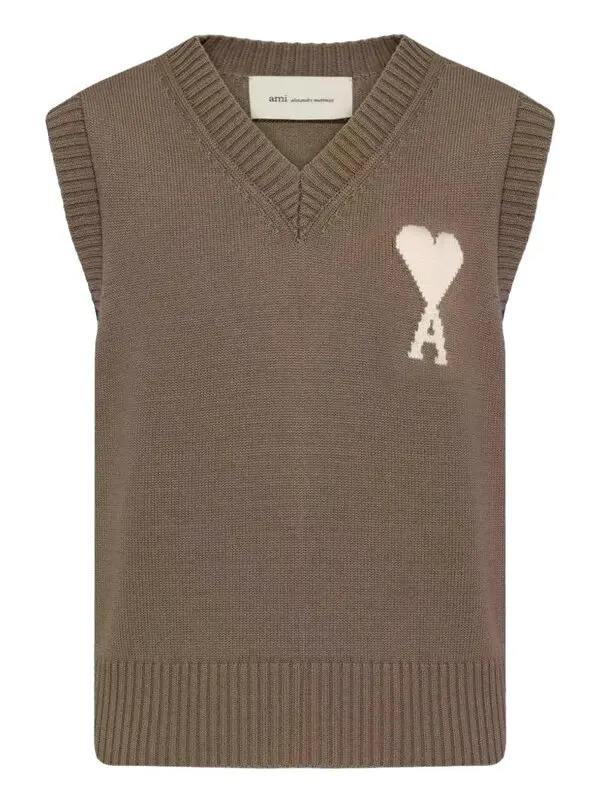 AMI Paris V-neck Sleeveless Sweater - Brown
