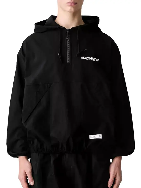 NEIGHBORHOOD Logo-print Quarter-zip Hooded Hoodie Jacket - Black