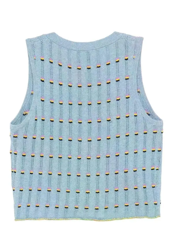 YANYAN Sleeveless V-neck Cardigan With Floral Embellishments - Blue