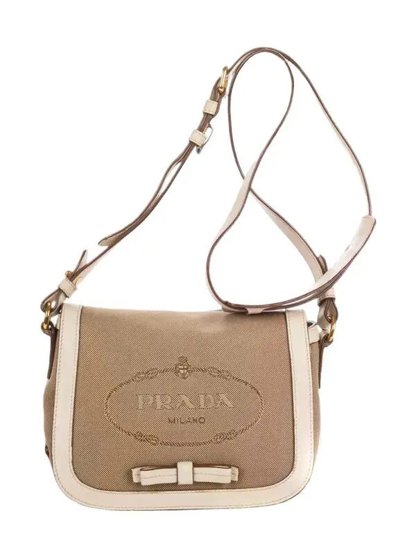 Prada Logo Jacquard Bow Detail Shoulder Bag - Brown