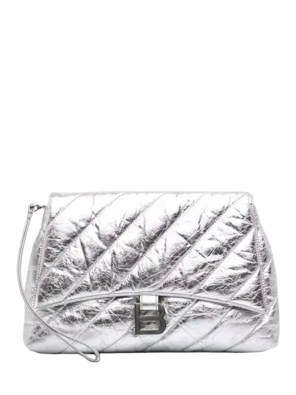 Balenciaga Metallic Calfskin Crush Pochette Clutch Bag - Silver