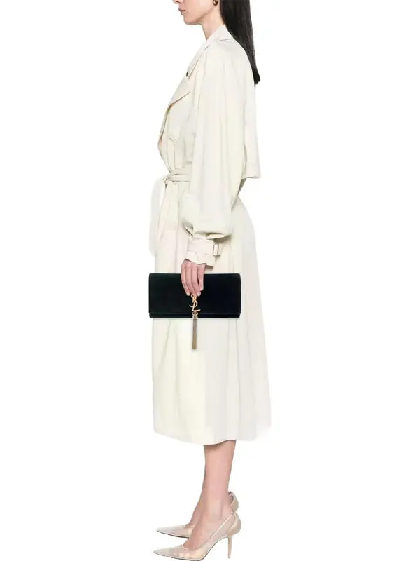 Saint Laurent Suede Monogram Kate Tassel Clutch Bag - Black