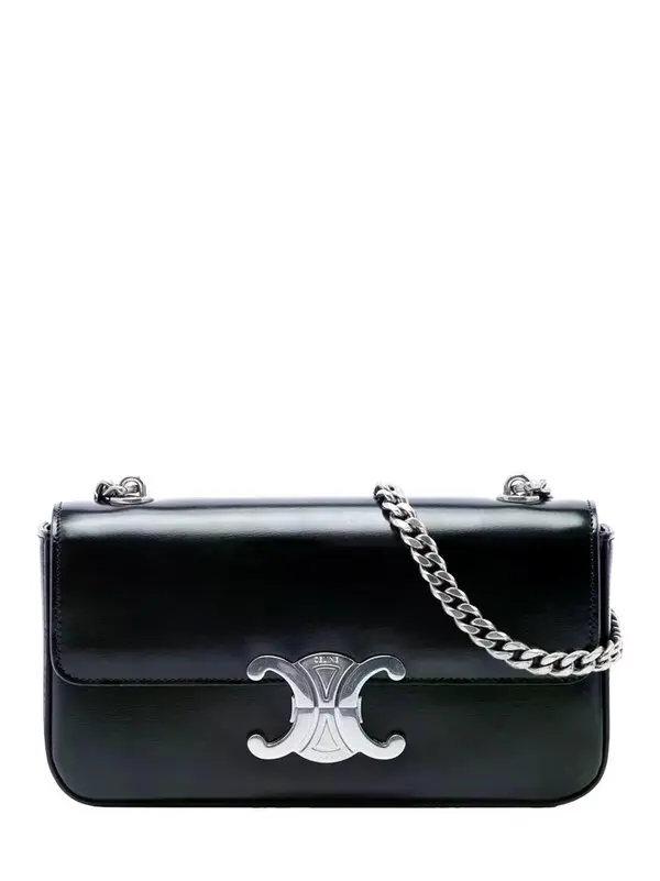 Celine Shiny Calfskin Triomphe Claude Shoulder Bag - Black
