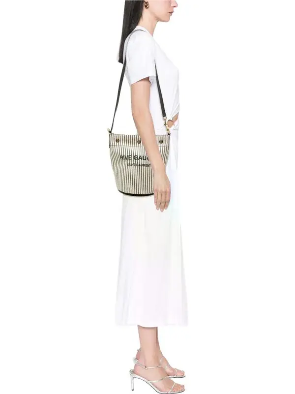 Saint Laurent Striped Canvas Rive Gauche Bucket Bag - White
