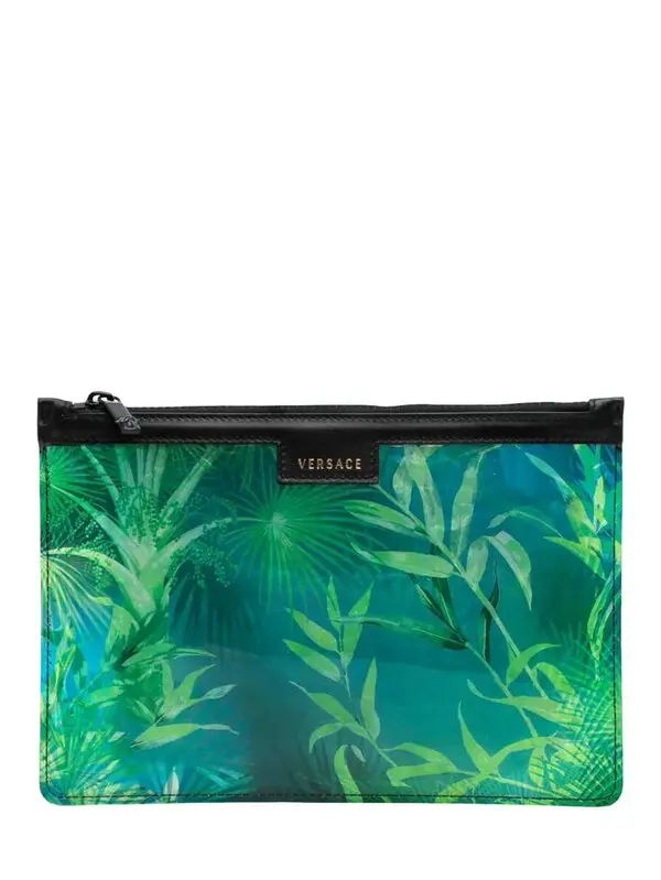 Versace Pvc Jungle Print Zipped Clutch Bag - Green