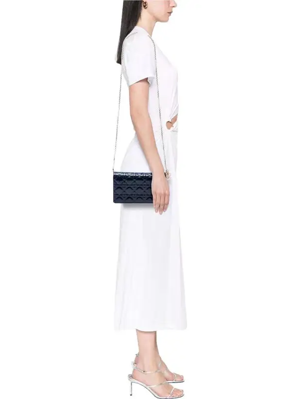 Dior Patent Cannage Lady Pouch With Chain Crossbody Bag - Blue