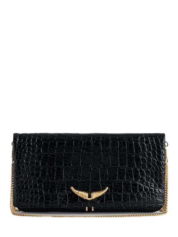 Zadig&Voltaire Rock Embossed Clutch With Gold-tone Chain - Black