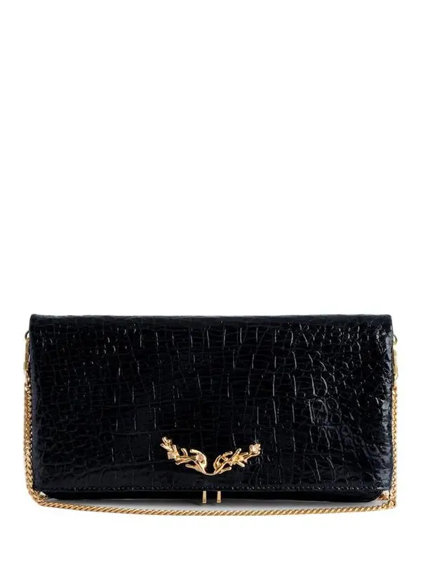 Zadig&Voltaire Rock Embossed Clutch With Gold-tone Chain - Ink