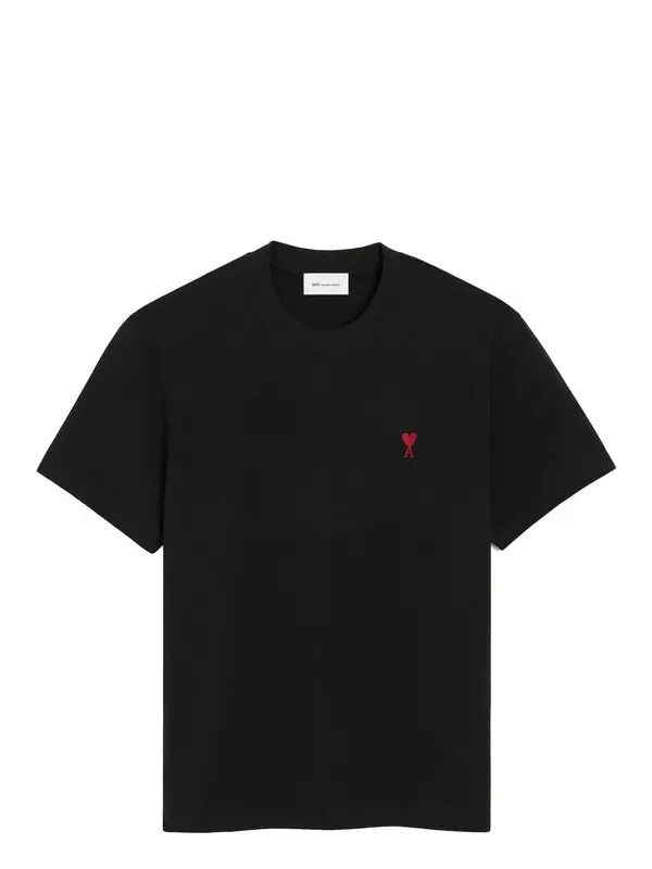 AMI Paris T-shirt With Red Heart Logo - Black
