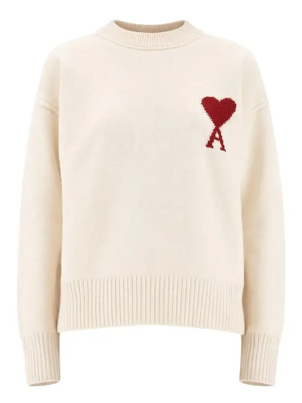 AMI Paris Maglia In Lana Con Logo - Ivory