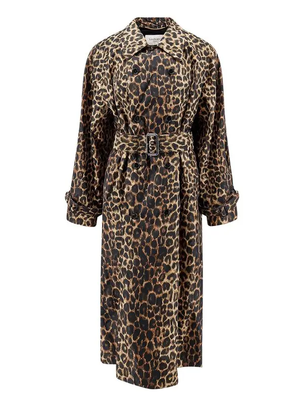 Saint Laurent Double-breasted Animal Print Trench Coat - Multicolor