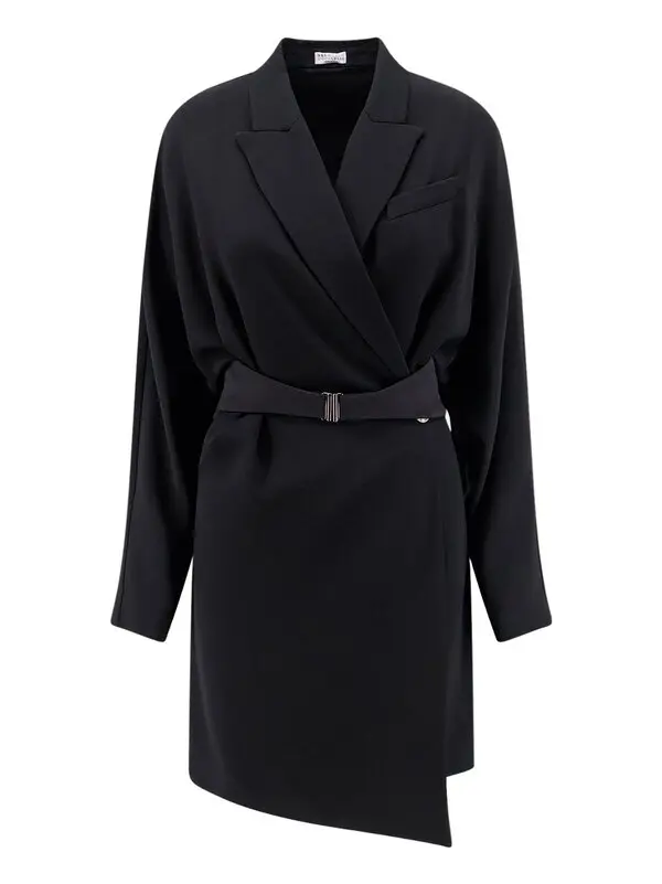 Brunello Cucinelli Chemisier Dress With Tuxedo-style Band - Black