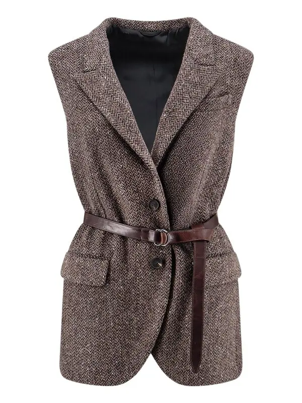 Brunello Cucinelli Sleeveless Belted Blazer - Multicolor
