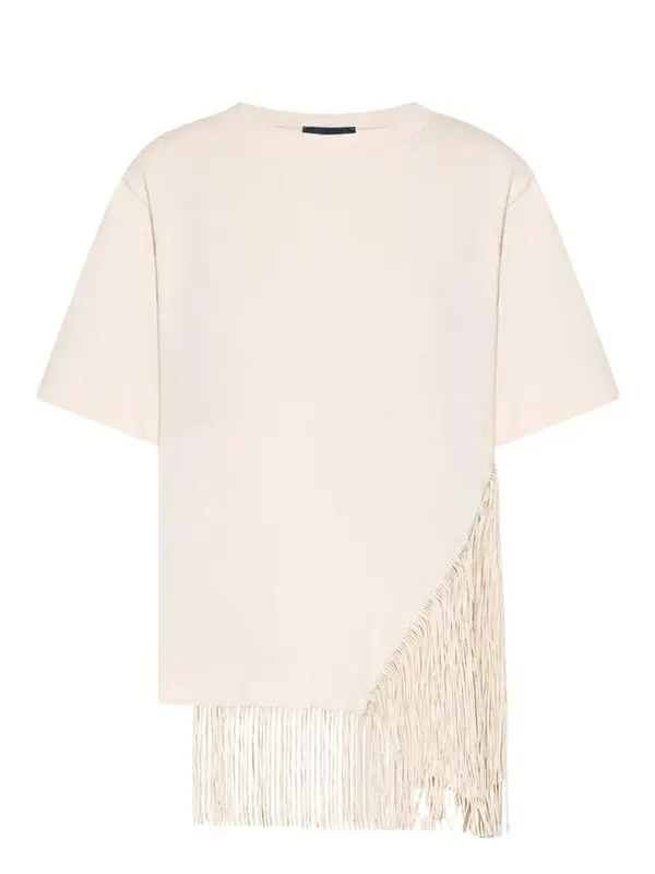 Sportmax Compact Jersey T-shirt With Fringes - Cream
