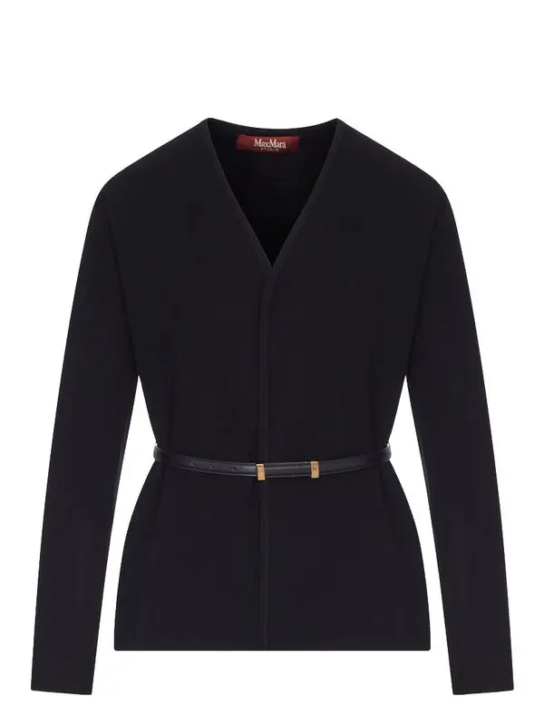 Max Mara Wool Cardigan With Leather Accents - Black