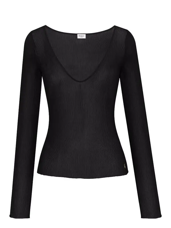 Saint Laurent Ribbed Silk V-neck Top - Black