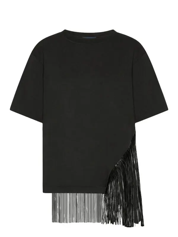 Sportmax Cotton T-shirt With Fringe Detail - Black