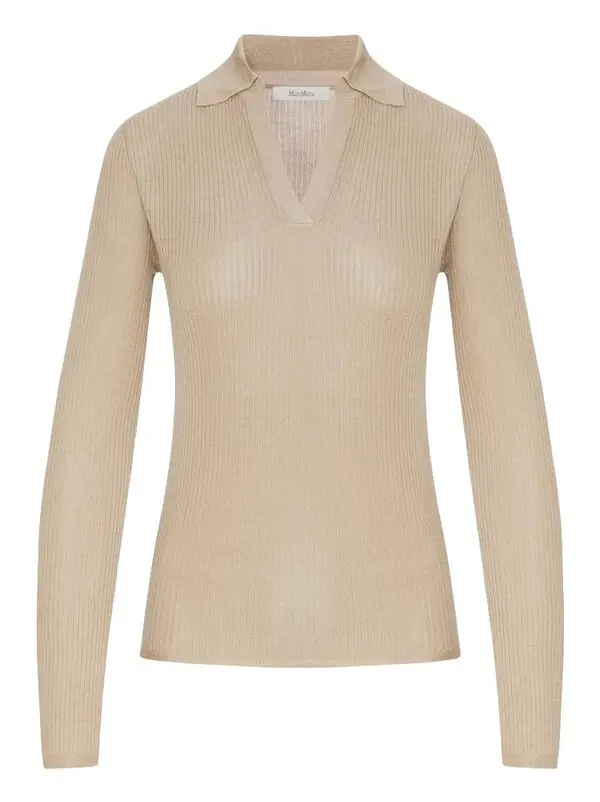 Max Mara Cashmere And Silk Ribbed Polo Sweater - Cream