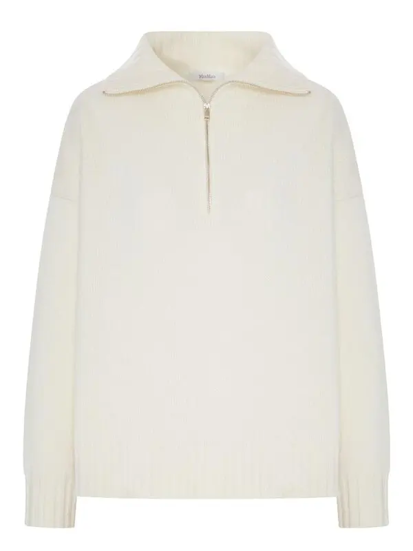 Max Mara Oversized Wool Zip-up Sweater - White