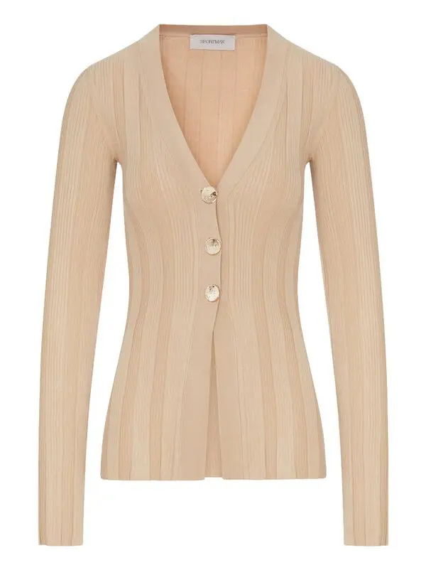 Sportmax Slim Ribbed Viscose Blend Cardigan - Cream