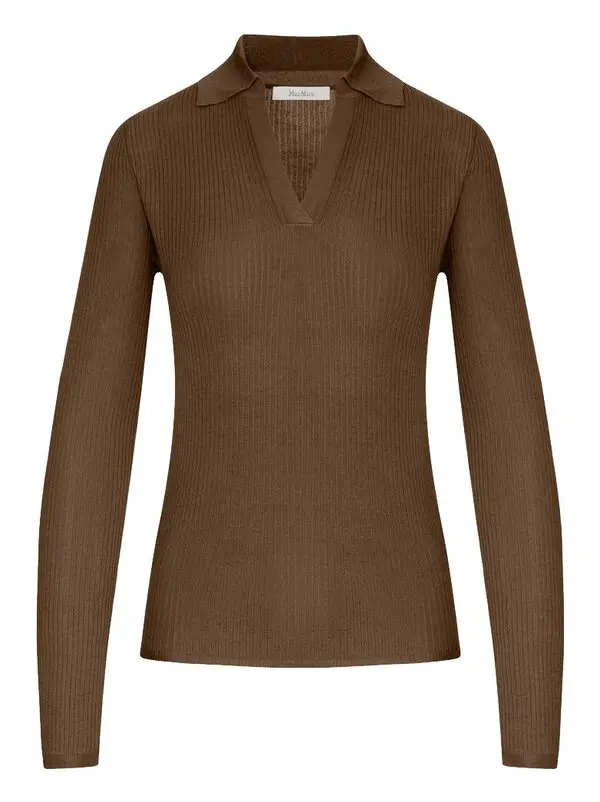Max Mara Cashmere And Silk Ribbed Polo Sweater - Brown