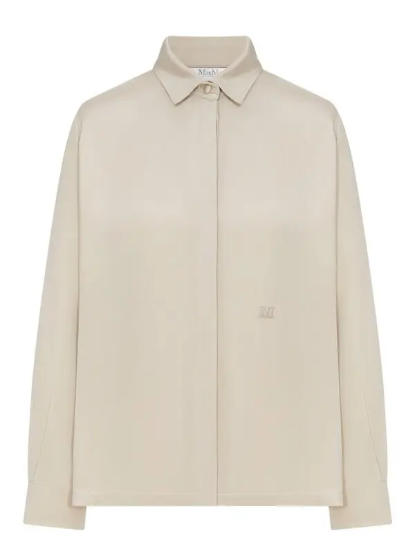 Max Mara Silk Crêpe De Chine Shirt With Embroidered Monogram - Cream