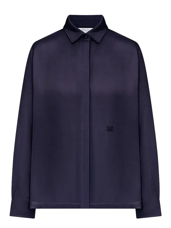 Max Mara Silk Crepe De Chine Shirt With Monogram Logo - Blue