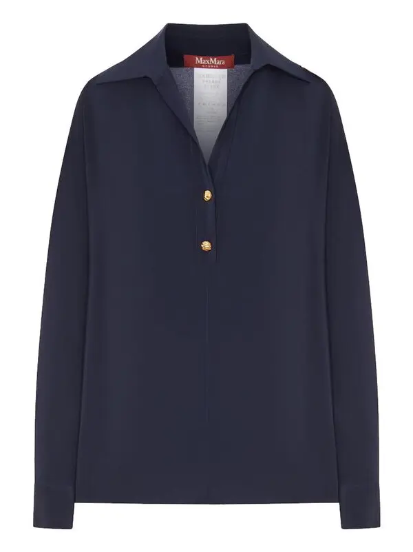 Max Mara Silk Crepe De Chine Polo Shirt - Blue