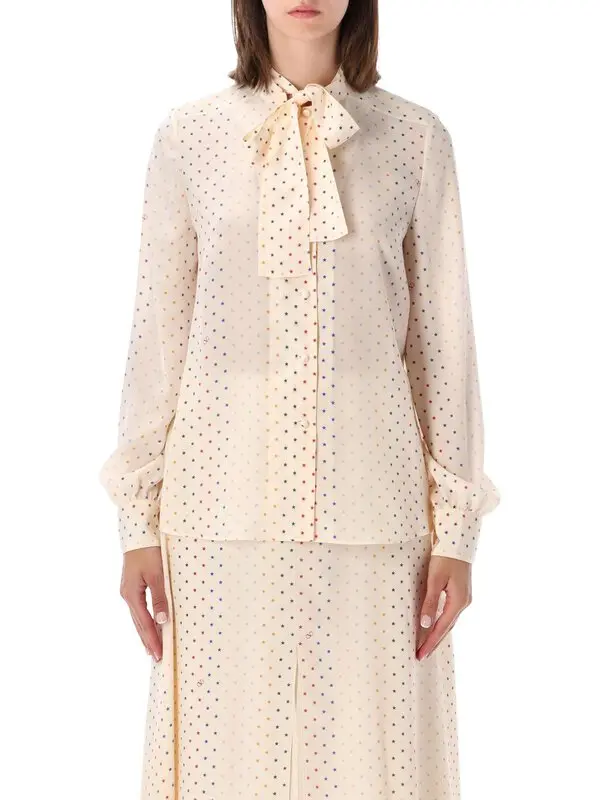 Valentino Garavani Printed Pure Silk Self-tie Neckline Blouse - Bianco