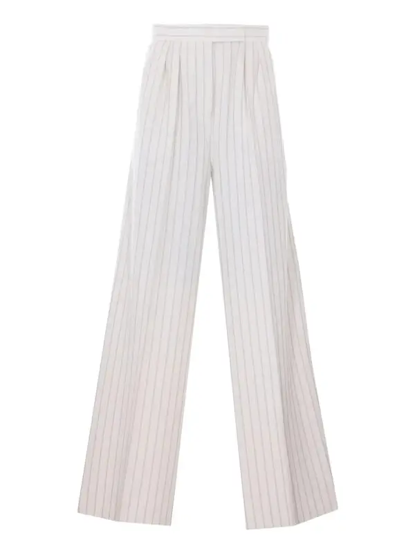 Max Mara Striped Cotton Pants With Front Zipper And Hook For - White