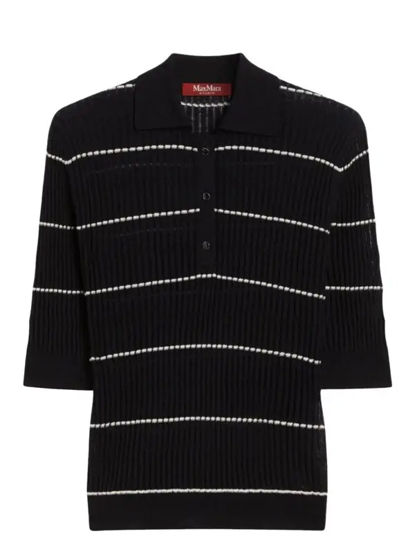 Max Mara Ribbed Striped Polo Shirt - Navy