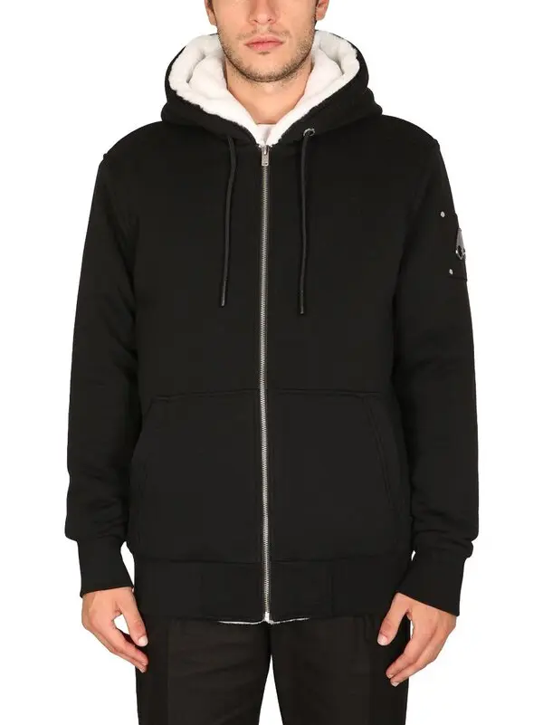 Moose Knuckles Bunny Fleece Back Zip-up Hoodie - Black