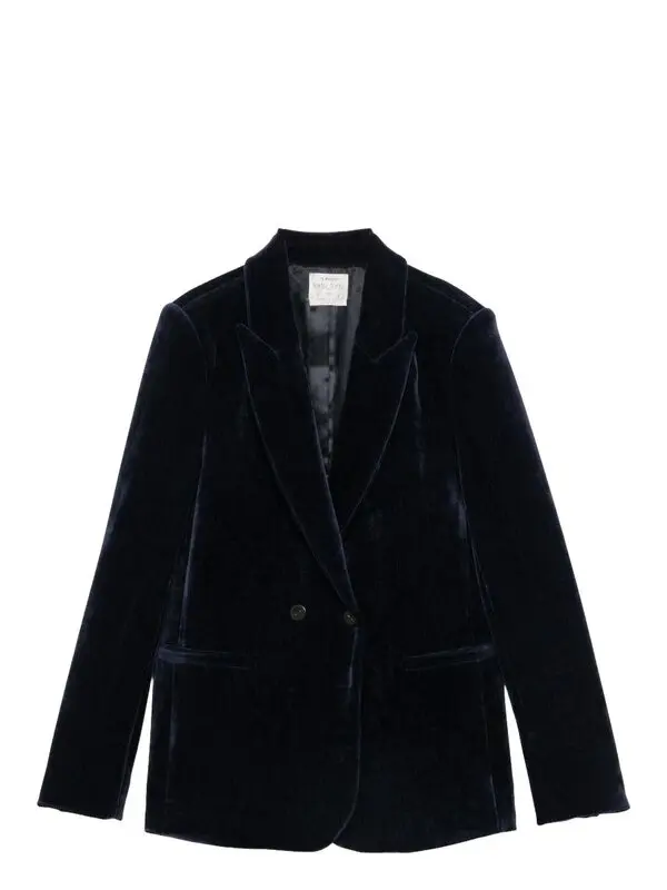 FORTE_FORTE Velvet Double-breasted Blazer - Blue