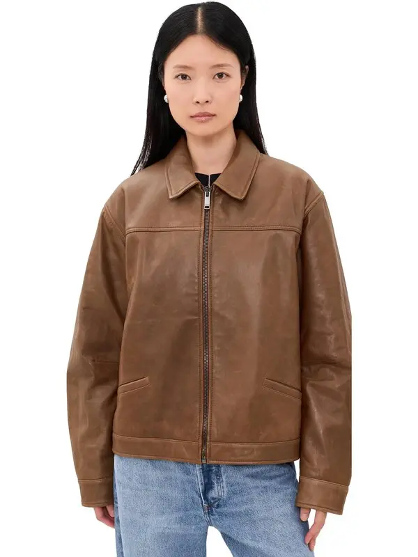 HAIKURE Jocelyn Cropped Silky Leather Jacket - Tan