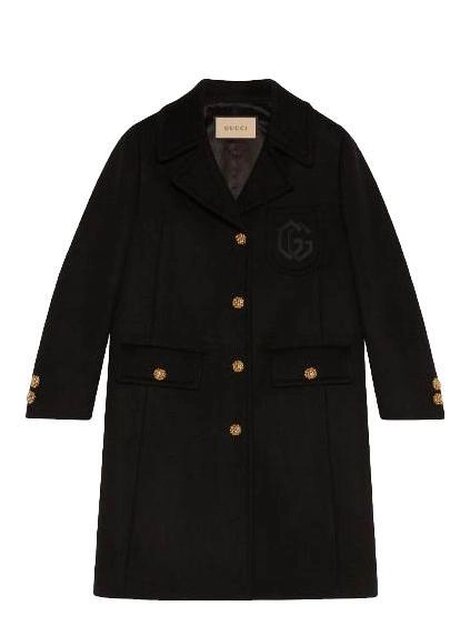 Gucci Double G Embroidery Wool Coat - Black