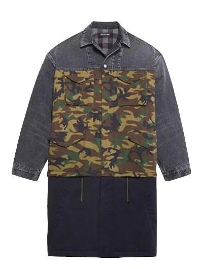 Balenciaga 3 Layered Patchwork Knee Length Car Coat - Green/blue