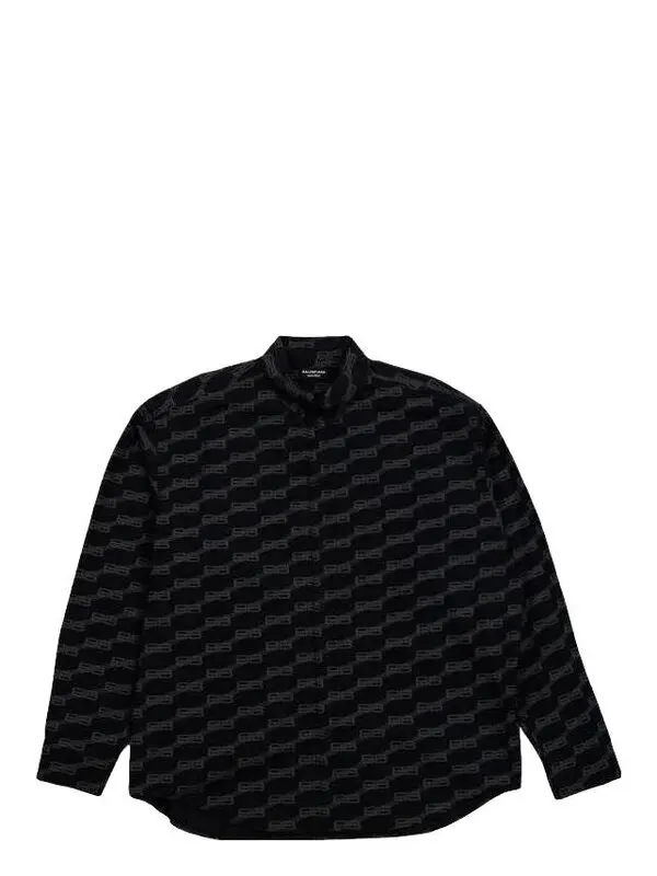 Balenciaga Bb Monogram Button-up Long Sleeve Shirt - Black