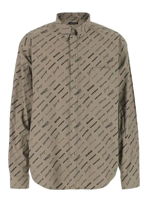 Balenciaga Logomania All Over Long Sleeve Shirt - Beige