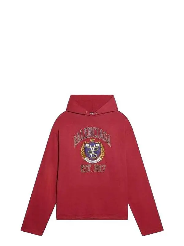 Balenciaga Est. 1917 College Logo Print Hoodie - Red