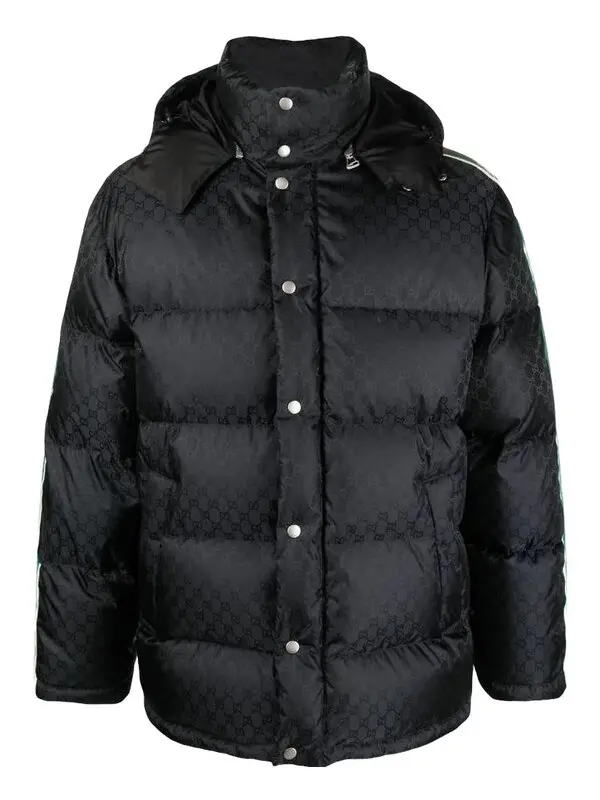 Gucci Gg Nylon Jacquard Down Jacket With Web Detail - Black