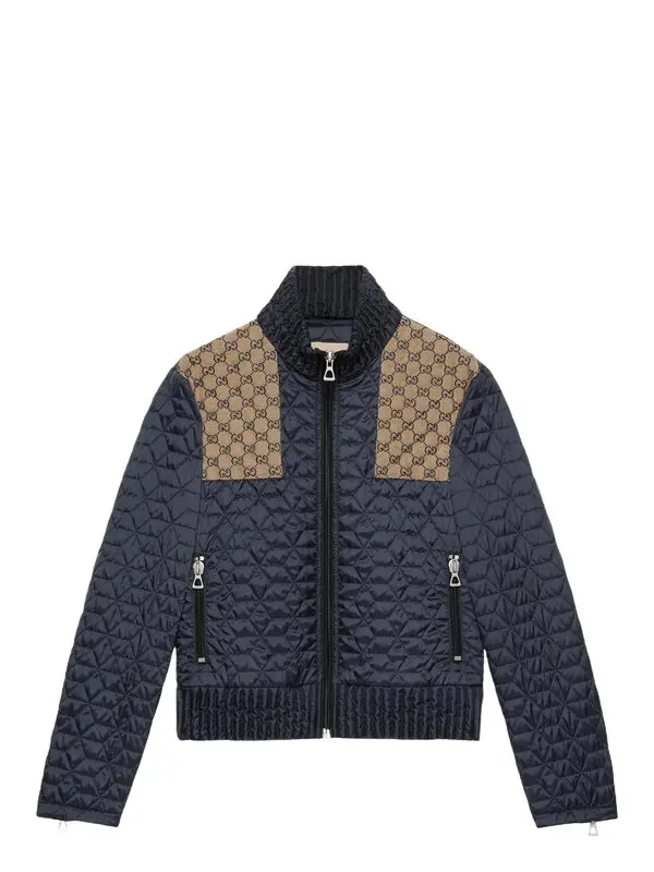 Gucci Quilted Jacket With Gg Fabric Detail - Beige/blue