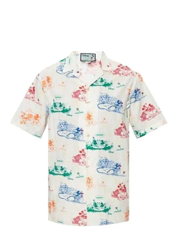 Gucci X Disney Mickey And Minnie Camp Collar Shirt - White
