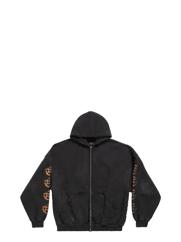 Balenciaga Heavy Metal Zip-up Hoodie Oversized - Black Faded
